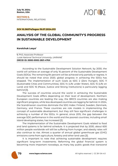Pdf Analysis Of The Global Communitys Progress In Sustainable Development