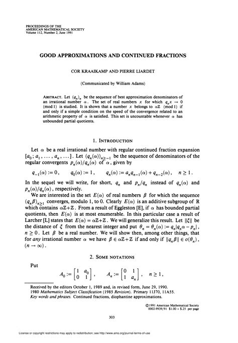 Pdf Good Approximations And Continued Fractions