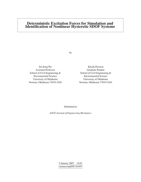 Pdf Deterministic Excitation Forces For Simulation And Identification