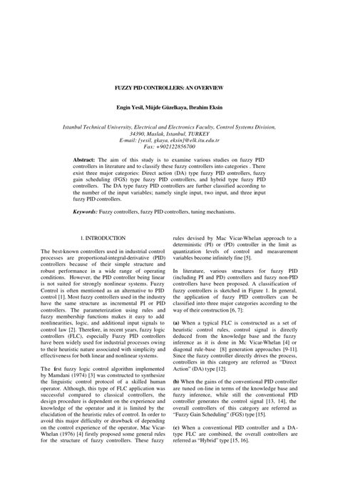 Pdf Fuzzy Pid Controllers An Overview
