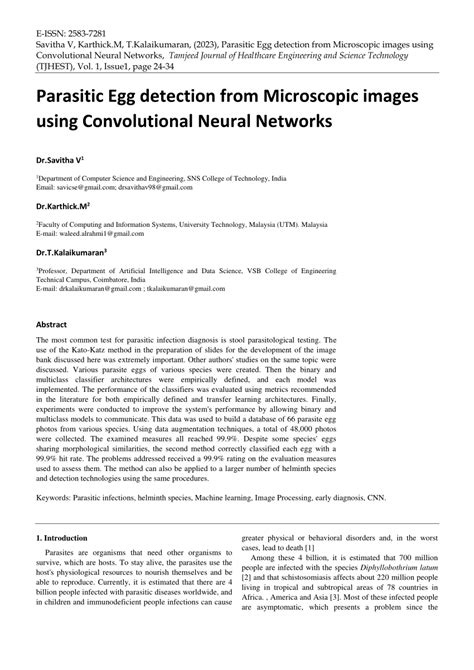 Pdf Parasitic Egg Detection From Microscopic Images Using Convolutional Neural Networks