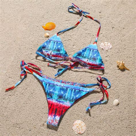 Desain Baru Bikini Segitiga Cetak Baju Renang Wanita Seksi Pakaian