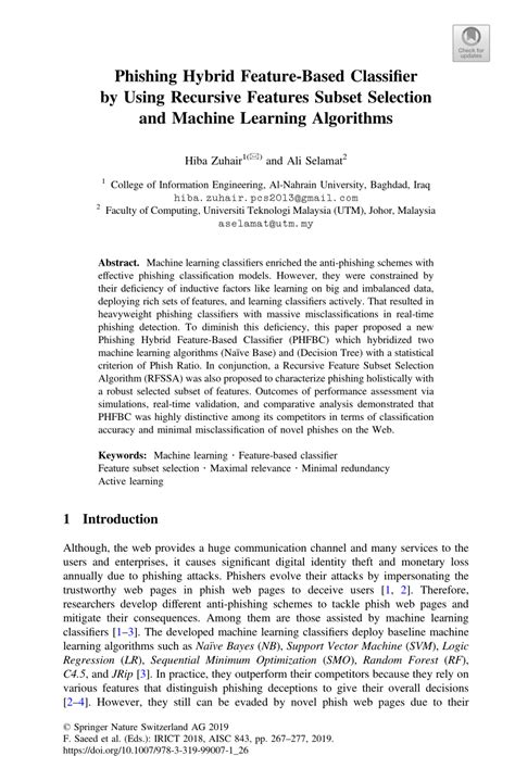 pdf phishing hybrid feature based classifier by using recursive features subset selection and