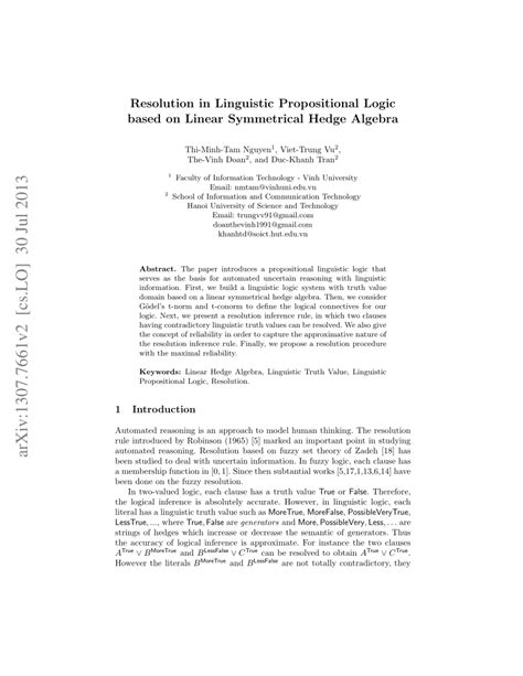 pdf resolution in linguistic propositional logic based on linear