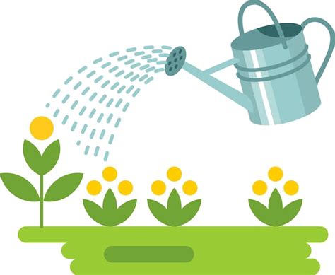 물뿌리개와 정원의 꽃 프리미엄 벡터