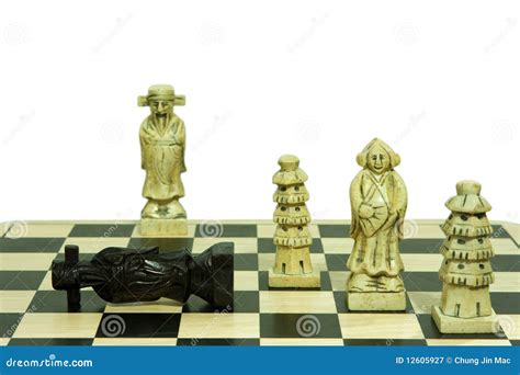 Stone Chess Set Checkmate Move Isolated On White Stock Image Image Of Draw Challenge 12605927