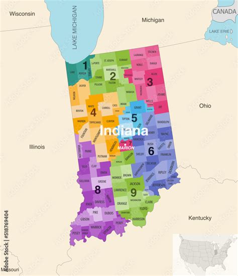 Indianas Congressional Districts 2013 2023 Vector Map With