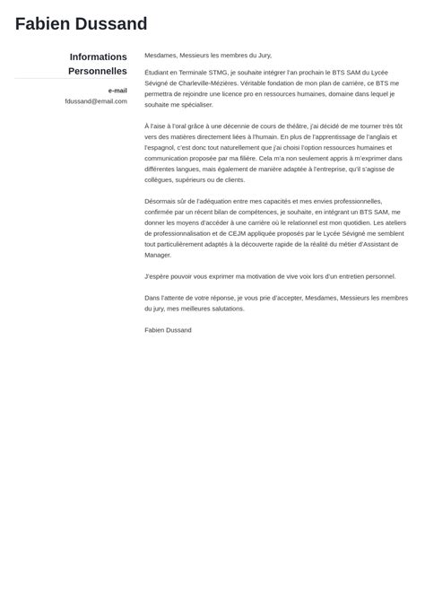 Lettre De Motivation Type Bts