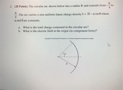 Solved Points The Circular Arc Shown Below Has A Chegg