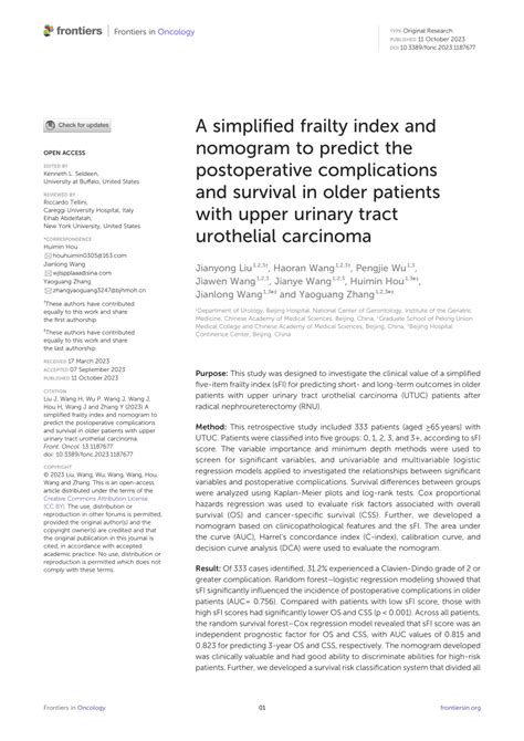 Pdf A Simplified Frailty Index And Nomogram To Predict The