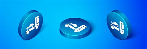 파란색 배경에 고립 된 자동차 아이콘의 운송을위한 등색 자동차 수송 트럭 파란색 원 버튼입니다 벡터 일러스트레이션 3차원 형태에 대한 스톡 벡터 아트 및 기타 이미지