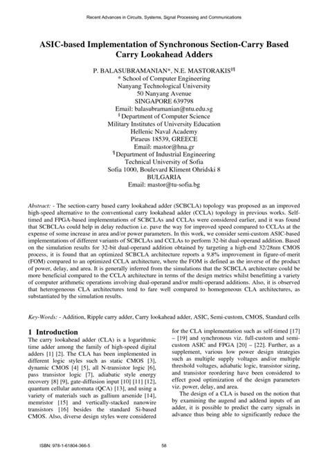 Asic Based Implementation Of Synchronous Section Carry Based Carry Lookahead Adders Deepai