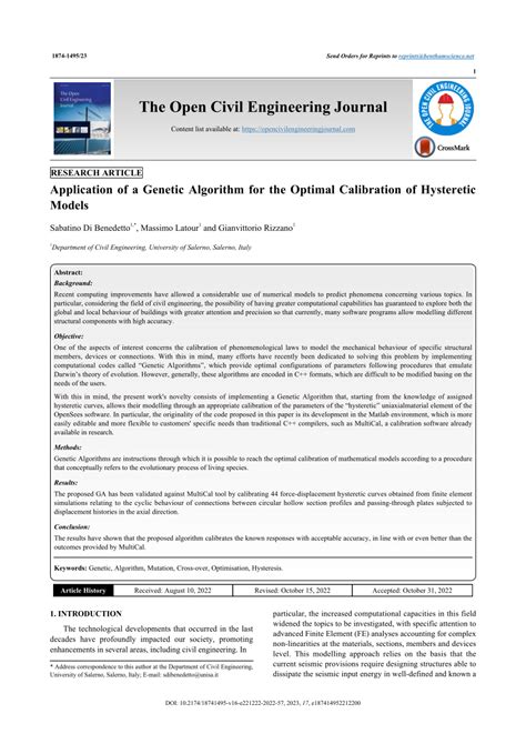 Pdf Applications Of A Genetic Algorithm For The Optimal Calibration Of Hysteretic Models