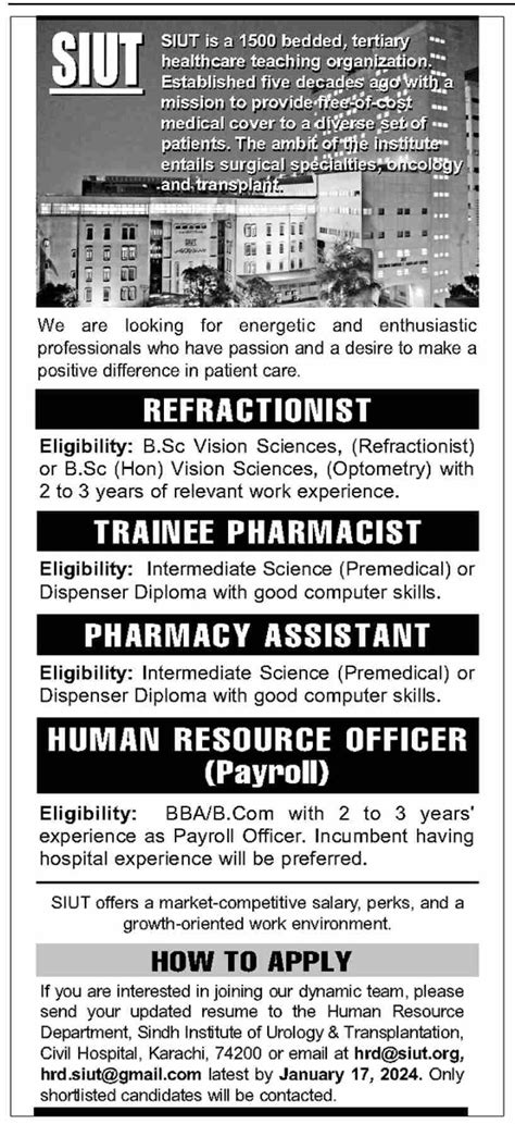 Sindh Institute Of Urology And Transplantation Siut Jobs