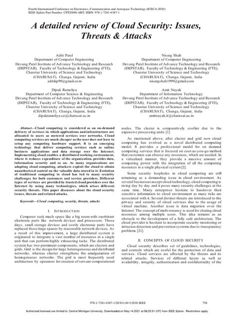 A Detailed Review Of Cloud Security Issues Threats And Attacks Pdf Cloud Computing Computer