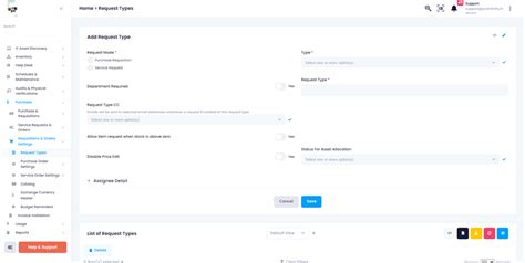 How To Add Request Types For Purchase Requisitions In Asset Infinity
