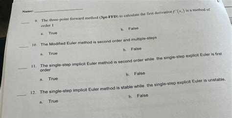 solved name 9 the three point forward method 3pt ffd to
