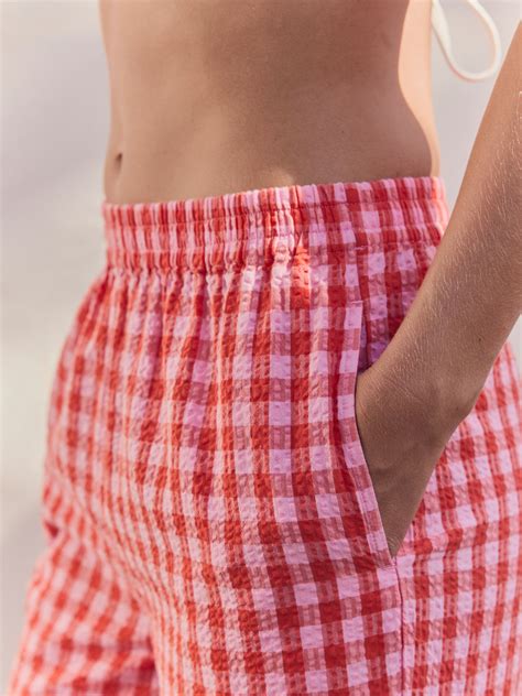 Buy Pinkred 100 Cotton Textured Gingham Wide Leg Trousers From The