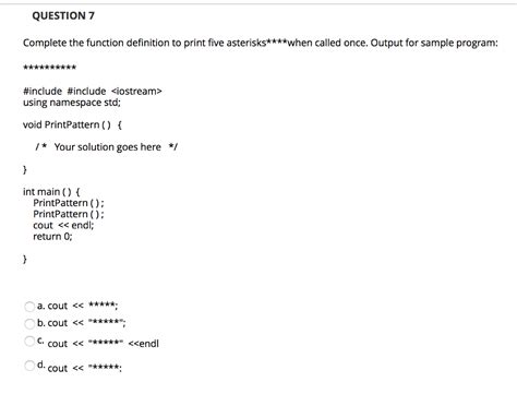 Solved QUESTION Complete The Function Definition To Print Chegg