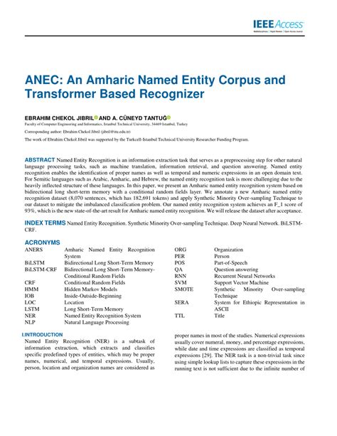 Pdf Anec An Amharic Named Entity Corpus And Transformer Based Recognizer