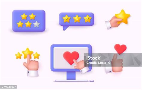 흰색 배경에 사실적인 3d 렌더링 게임 업적 개념 세트 고품질 등급 기호 고객 피드백 기호 3d 웹 벡터 일러스트레이션 3차원