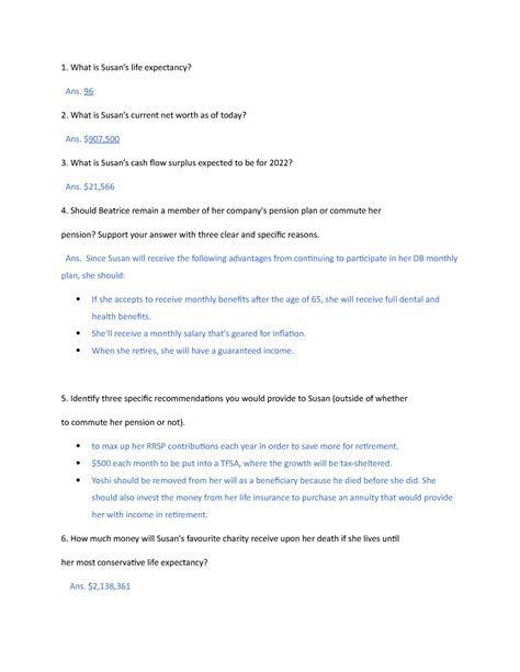 Assignment 3 Hnmk What Is Susans Life Expectancy Ans 96 What Is