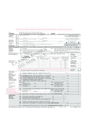 Us Federal 1040a Tax Form Blank Fillable Template Fill Out Print
