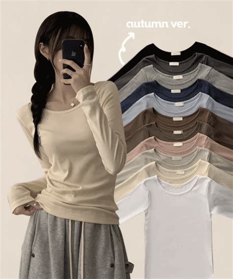 마른핏보장기본티 정석 가을 준비 끝 마릴린 라운드 베이직 세미 크롭 긴팔 티셔츠 슬림핏 무지 긴팔티 12color 에이블리