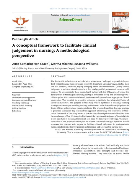 Pdf A Conceptual Framework To Facilitate Clinical Judgement In Nursing A Methodological