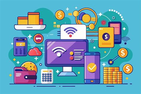 A Vibrant Display Illustrating Various Cashless Transaction Methods And Digital Wallet Features