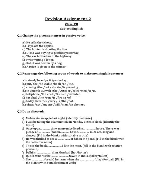 English Assignment Class 7 Pdf