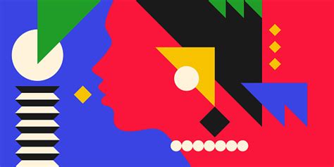 다양한 모양의 현대 기하학적 구성 추세 차트의 배경입니다 어린 소녀의 초상화 다중 색상에 대한 스톡 벡터 아트 및 기타 이미지