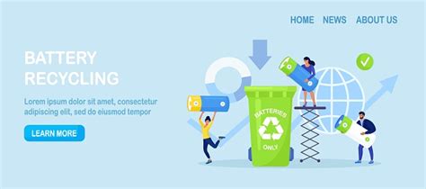 배터리 재활용 사람들은 배터리를 쓰레기통에 넣고 재활용 및 쓰레기 분리를 위해 용기를 만들고 쓰레기 분류를 연습합니다 생태 환경 보전 쓰레기 처리깨끗한 환경 배터리 전원에