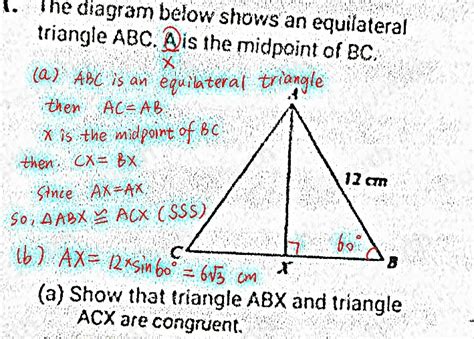 Solved The Diagram Below Shows An Equilateral Triangle Abc A Is The Midpoint Of Bc A Show T