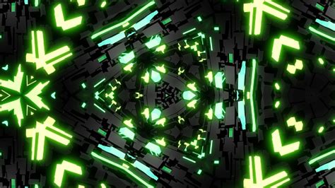 3d 렌더링 조명 전구 멀티 컬러 네온 조명 만화경 과 같은 대칭 구조와 추상적 인 배경 3d 오브젝트가 있는 기하학적 어두운 배경 가상현실에 대한 스톡 사진 및 기타