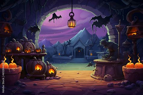 A Halloween Vector Background Portraying A Witchs Lair With Bubbling