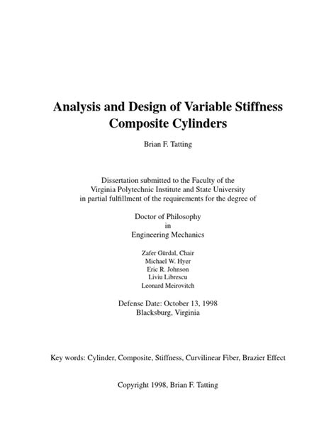 Thesis Analysis And Design Of Variable Stiffness Composite Cylinders