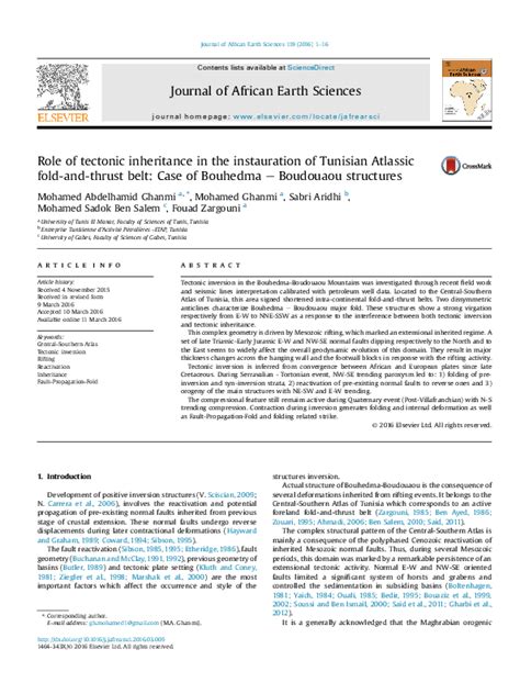 Pdf Role Of Tectonic Inheritance In The Instauration Of Tunisian Atlassic Fold And Thrust Belt