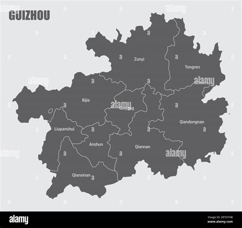 Guizhou Province Administrative Map Isolated On Gray Background China