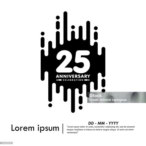 창립 25주년 기념 엠블럼 검은 기념일 로고는 흰색 배경에 수직 둥근 선 기하학적 모양으로 고립되어 있습니다 웹 전단지 포스터 인사말 카드에 대한 벡터 일러스트 레이 션