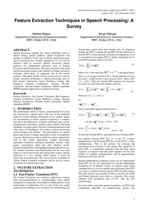 pdf feature extraction techniques in speech processing a survey