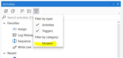 i cant find the option to turn modern to classic activities uipath