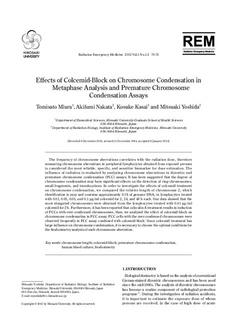 Pdf Effects Of Colcemid Block On Chromosome Condensation In Metaphase