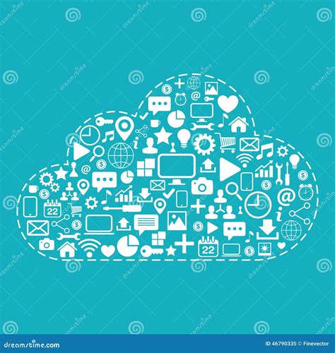 Cloud Computing Web Icons Set On Blue Background Vector Illustration Stock Vector