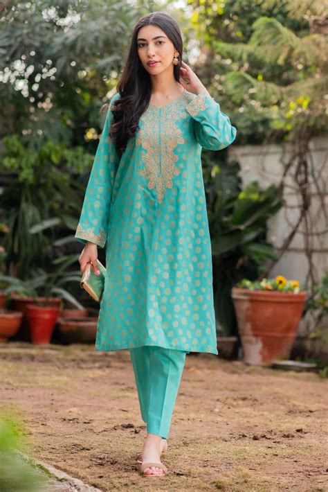 Embroidered Jacquard Lawn Kurta With Pants Salwar Mahal