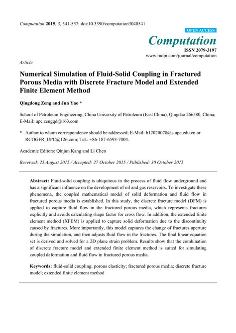 PDF Numerical Simulation Of Fluid Solid Coupling In Fractured Porous Media With Discrete