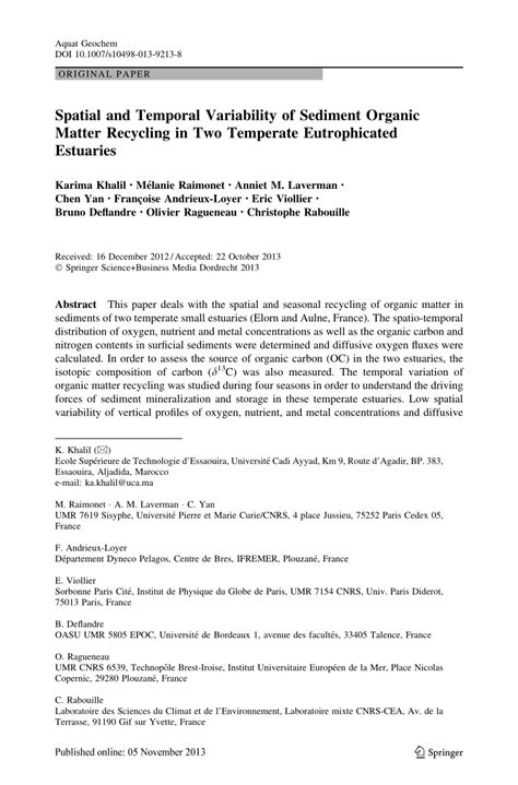 pdf spatial and temporal variability of sediment organic matter