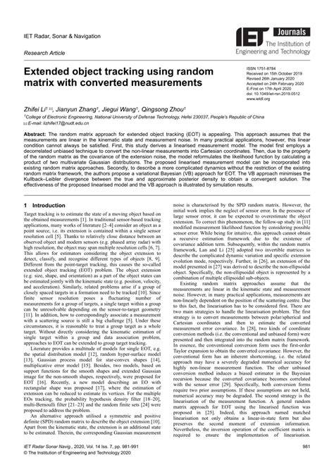 Pdf Extended Object Tracking Using Random Matrix With Converted Measurements