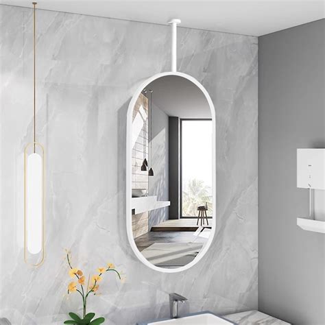 Oval Bathroom Wall Mirrors Silver Tone Long Oval Wall Mirror Home