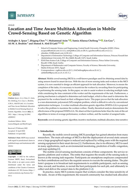 Pdf Location And Time Aware Multitask Allocation In Mobile Crowd Sensing Based On Genetic